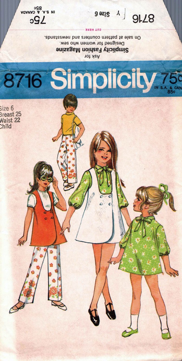 Simplicity 8716 Pattern uncut 6 Vintage 1970s Girls Jumper Dress Tunic ...
