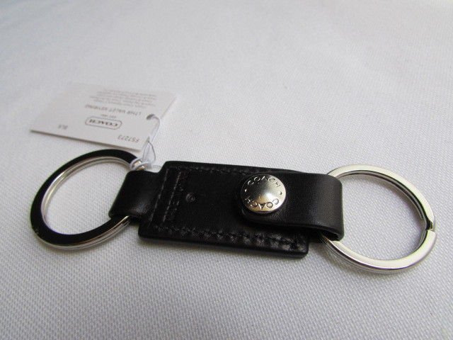 NEW COACH MEN WOMEN SILVER METAL RINGS BLACK LEATHER VALET KEY RING ...
