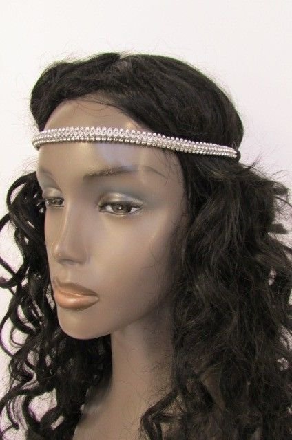 New Women Black Elastic Band Silver Forehead Fashion Head Jewelry ...