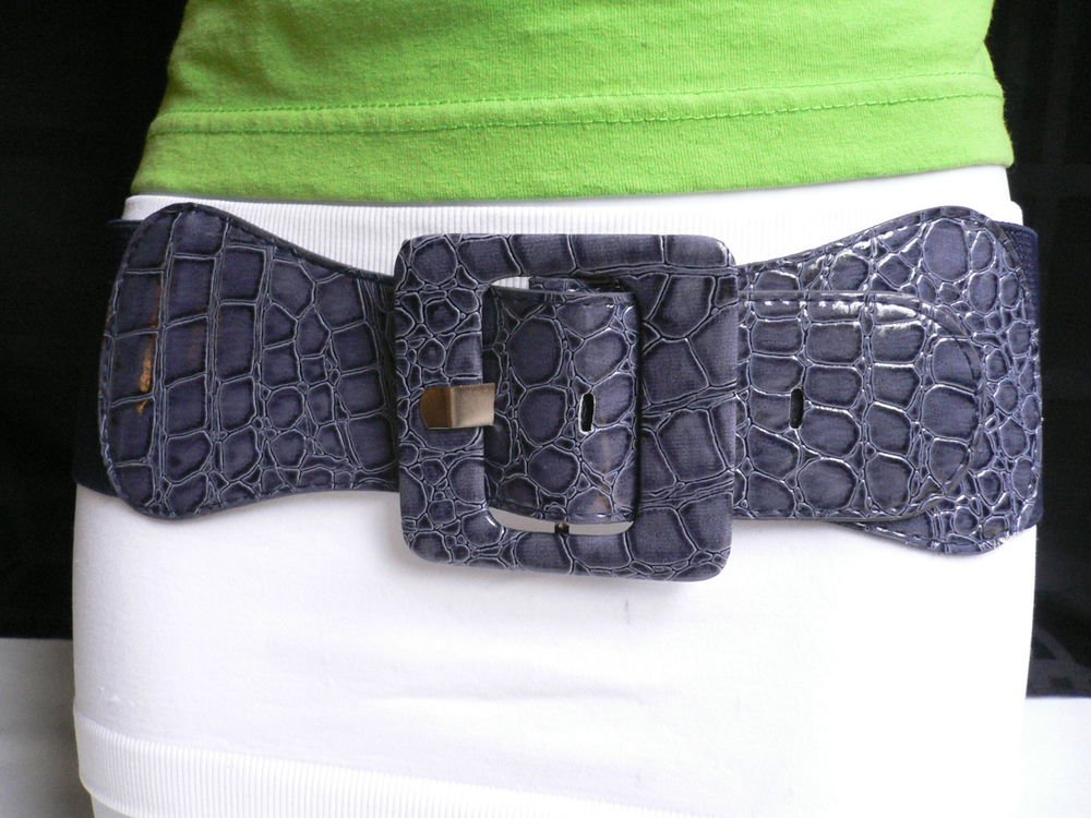NEW WOMEN HIGH WAIST HIP NAVY BLUE ELASTIC WIDE FASHION BELT 26"-40" XS ...