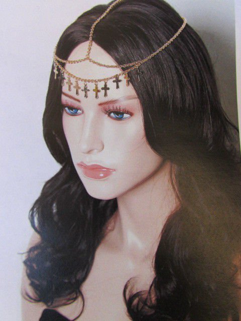 NEW WOMEN GOLD MULTI CROSSES HEAD METAL CHAIN FASHION JEWELRY FRONT STRAND