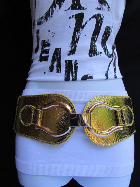 New Casual Women Fashion Belt Hip High Waist Elastic Gold Wide Stretch