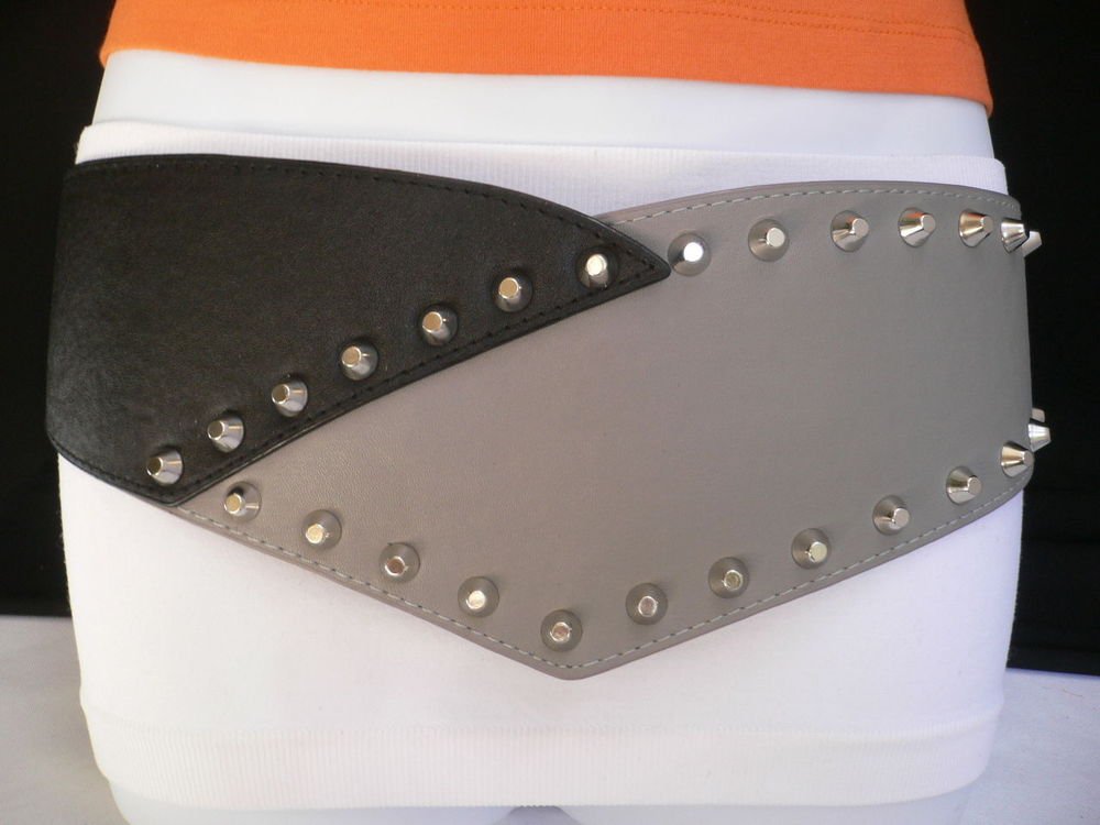 New Women Belt Spikes Elastic Hip Waist Black Gray Wide Western Sexy 28 ...