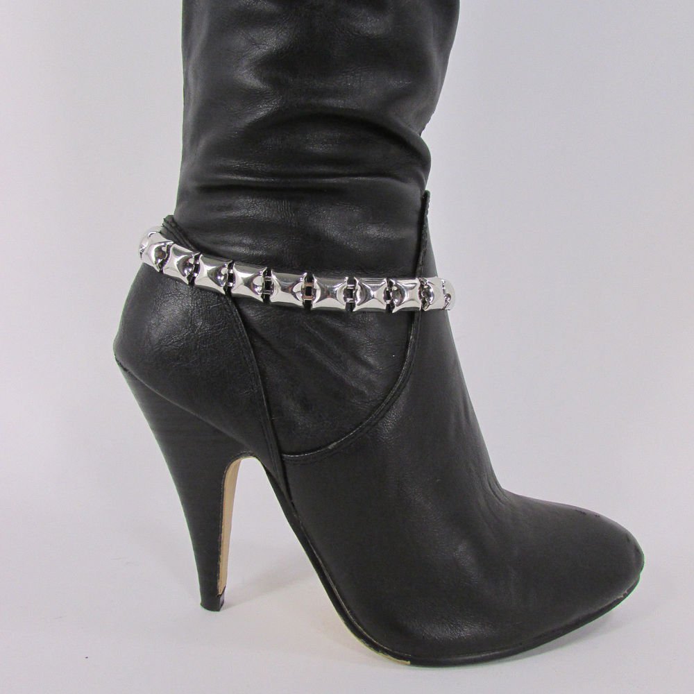 Women Bracelet Fashion Boot Chain Strap Large Silver Metal Squares Shoe ...