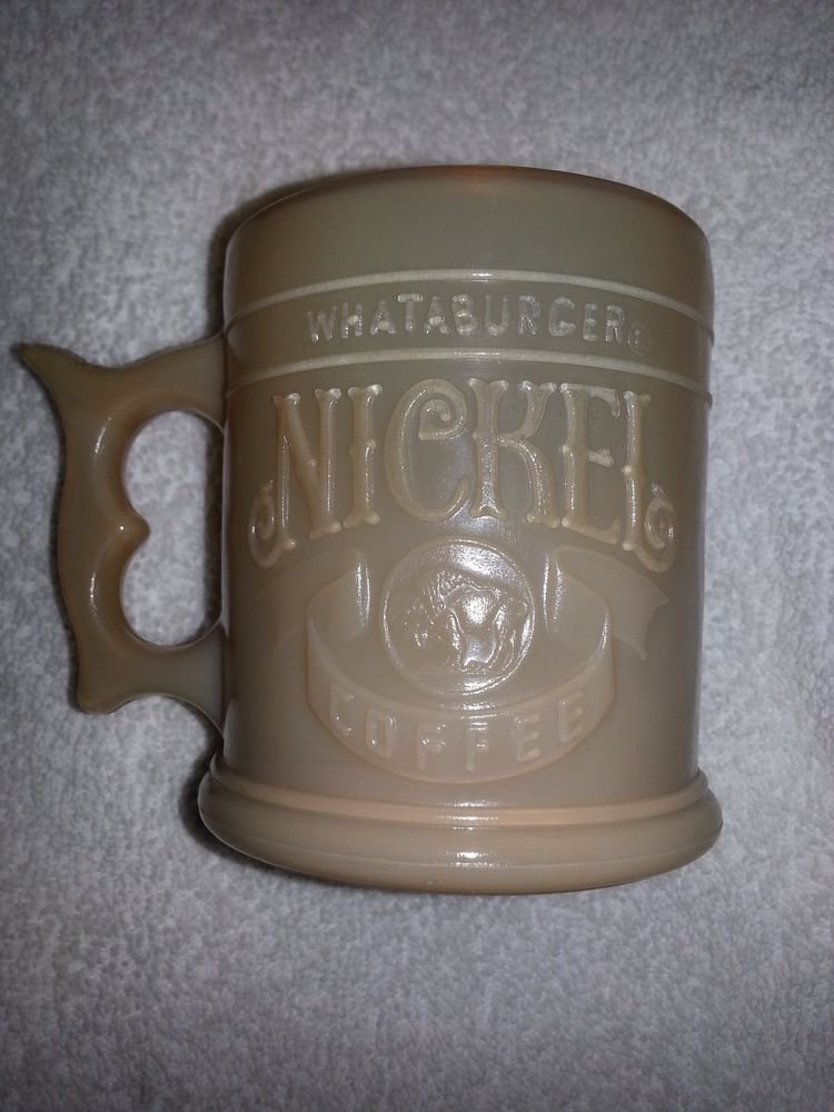Whataburger Vintage Coffee Mug Caramel Slag Glass Buffalo nickel 1980s