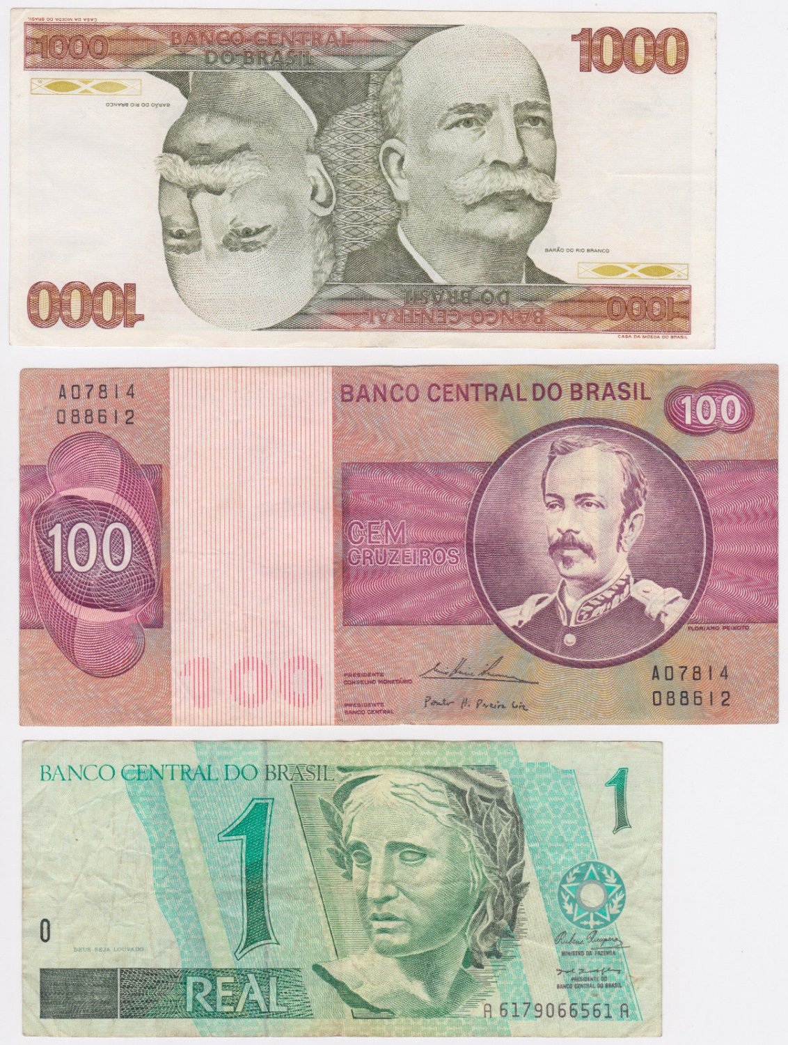 BRAZIL CRUZEIROS 1000 100 1 Lot of 11 Banknotes $7202 BRASIL CRUZEIROS ...