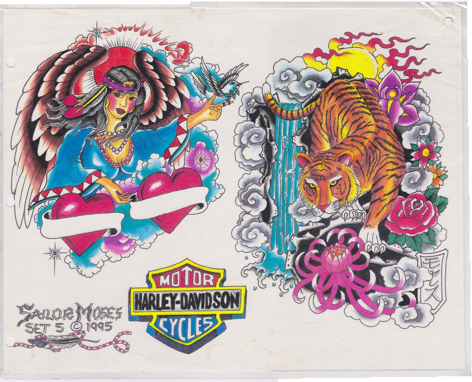 SAILOR MOSES TATTOO FLASH SHEET 1995 HARLEY-DAVIDSON COLOR Laminated 11 ...