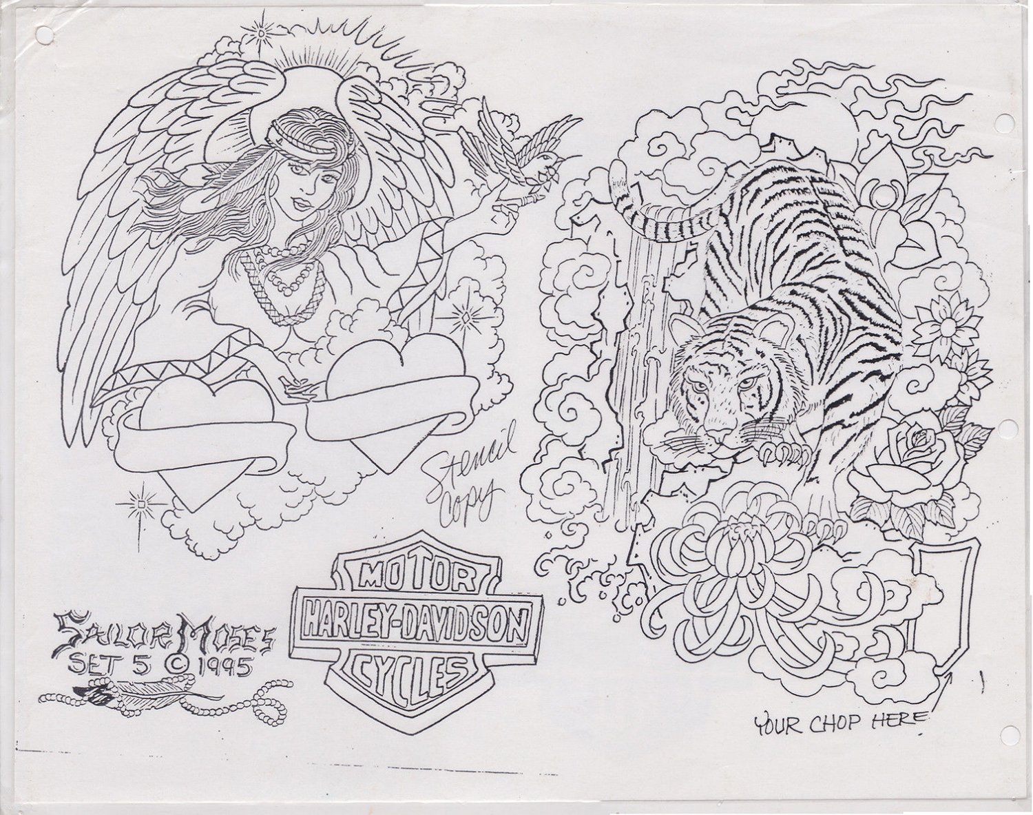 SAILOR MOSES TATTOO FLASH SHEET 1995 HARLEY-DAVIDSON COLOR Laminated 11 ...