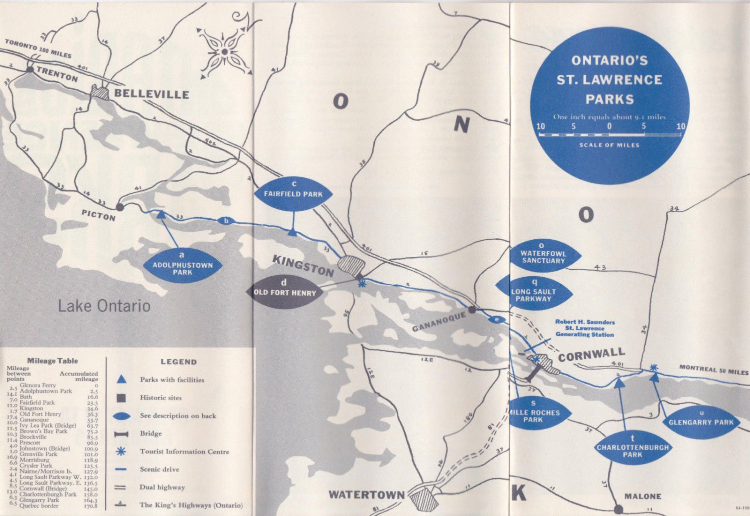 1964 Ontario St. Lawrence Parks Map & Brochure CANADA
