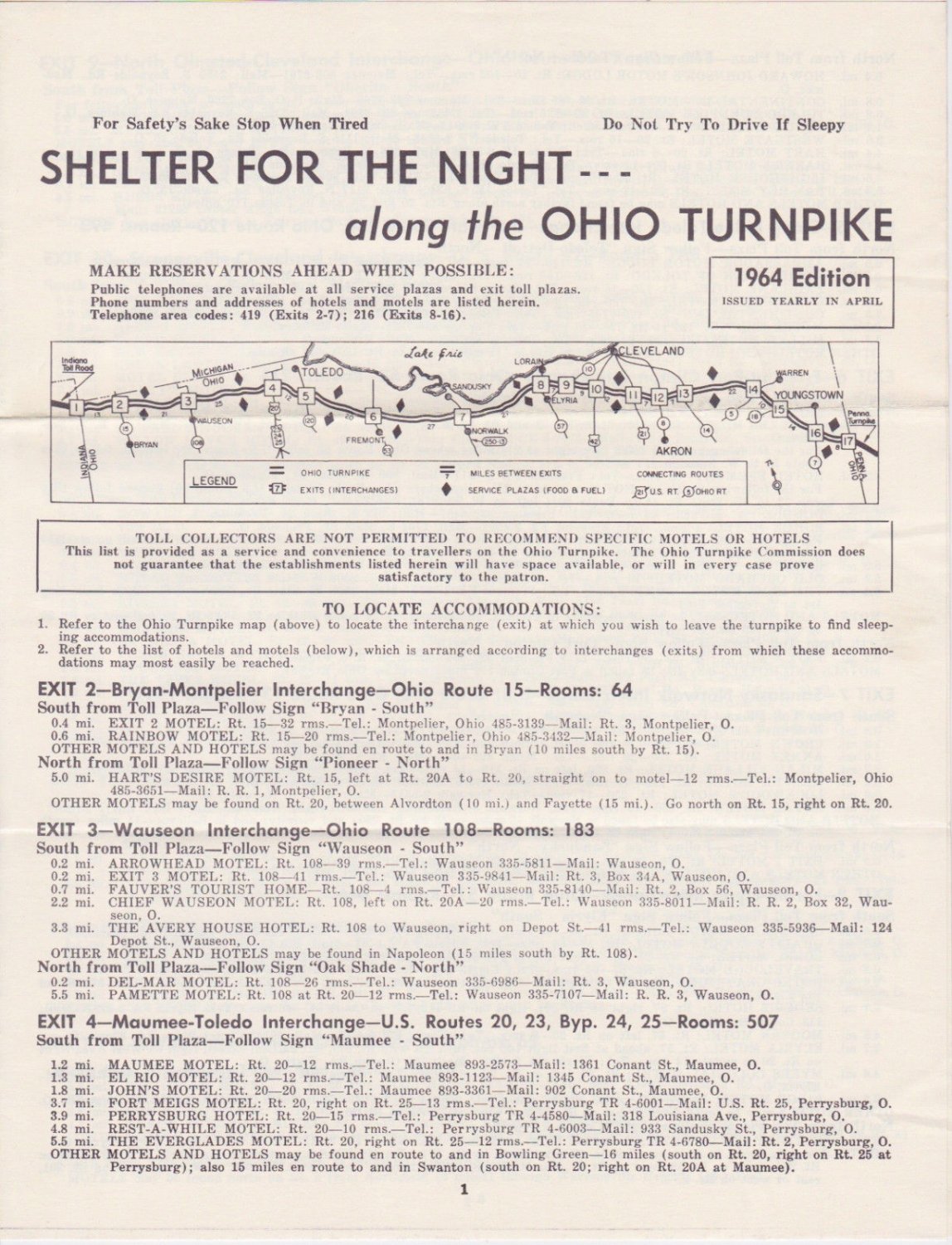 WELCOME TO OHIO TURNPIKE TRAVEL BROCHURE Map FOLD OUT MILEAGE TABLE ...