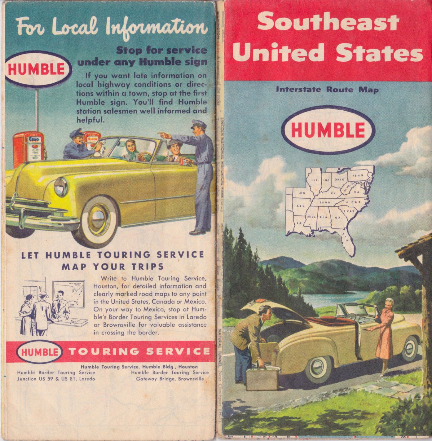 1951 HUMBLE MAP Interstate Route Southeast United States