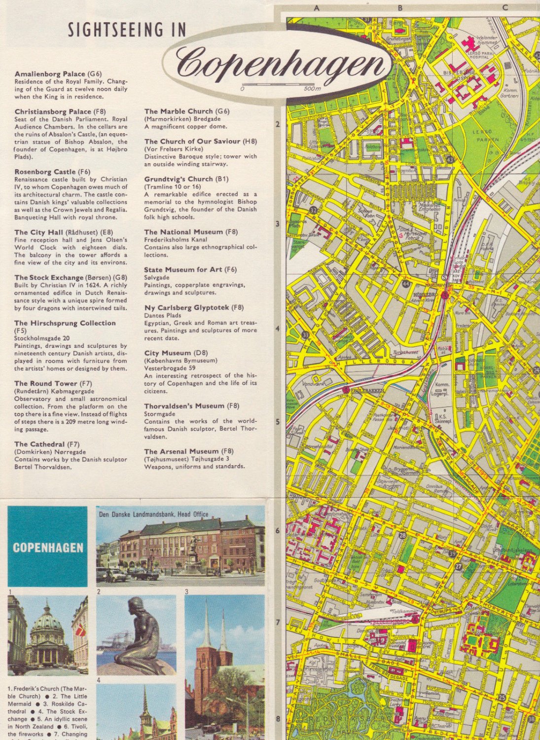 Copenhagen Denmark Map 1960's Brochure Vintage Travel Tourism