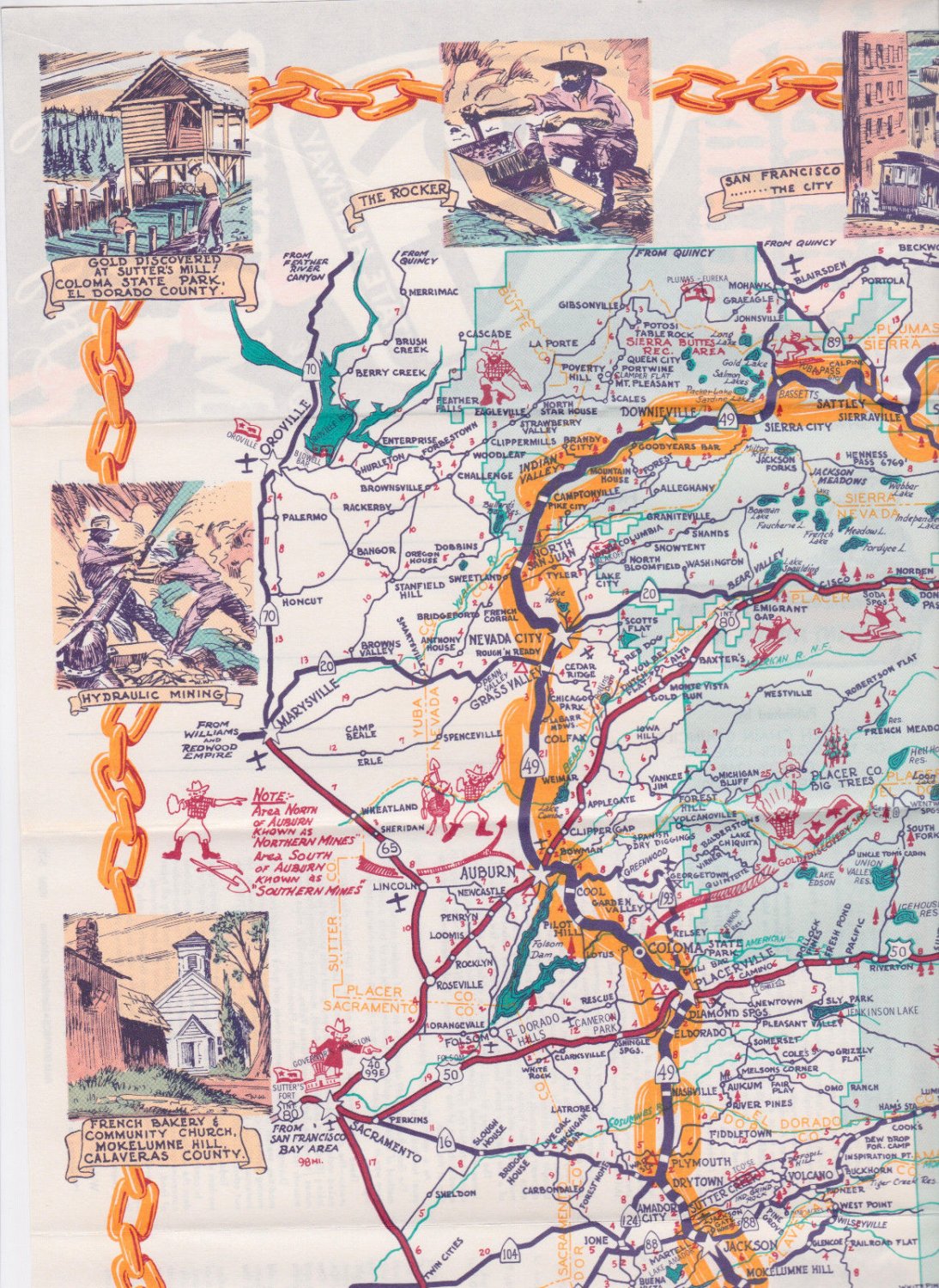 1976 California's Golden Chain Brochure The Mother Lode Highway Map ...