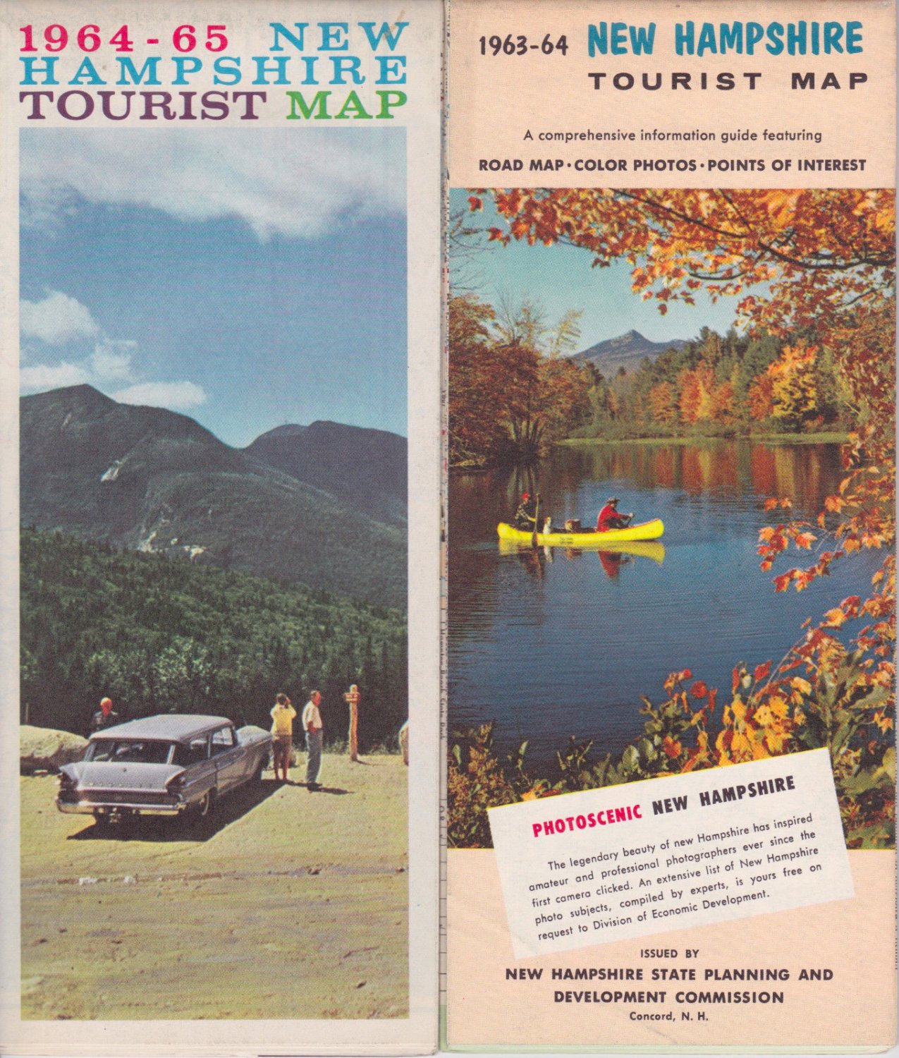 New Hampshire Vintage Maps 1963-64 & 64-65 Tourist Map Lot of 2 34" x 18"