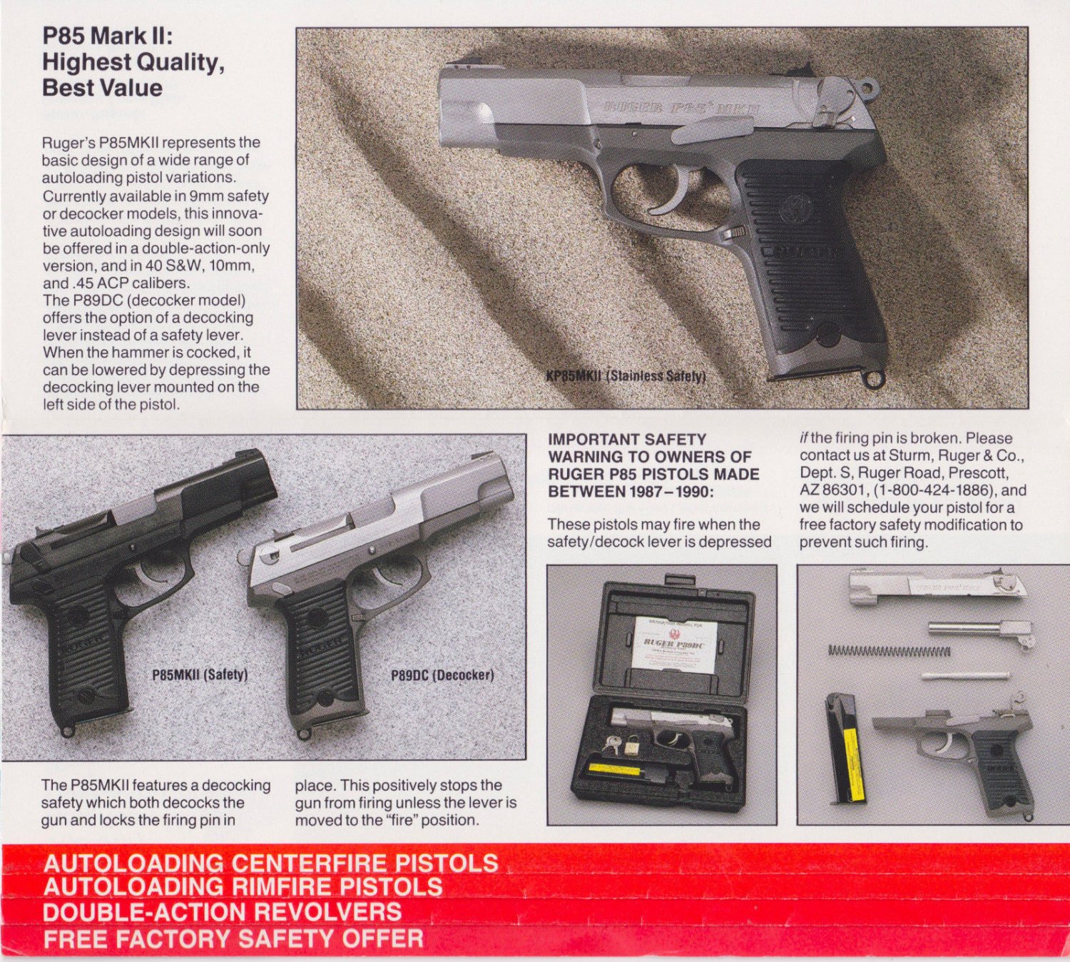 RUGER GUN Rifle Pistol Revolver Brochure Information Sales Sheet