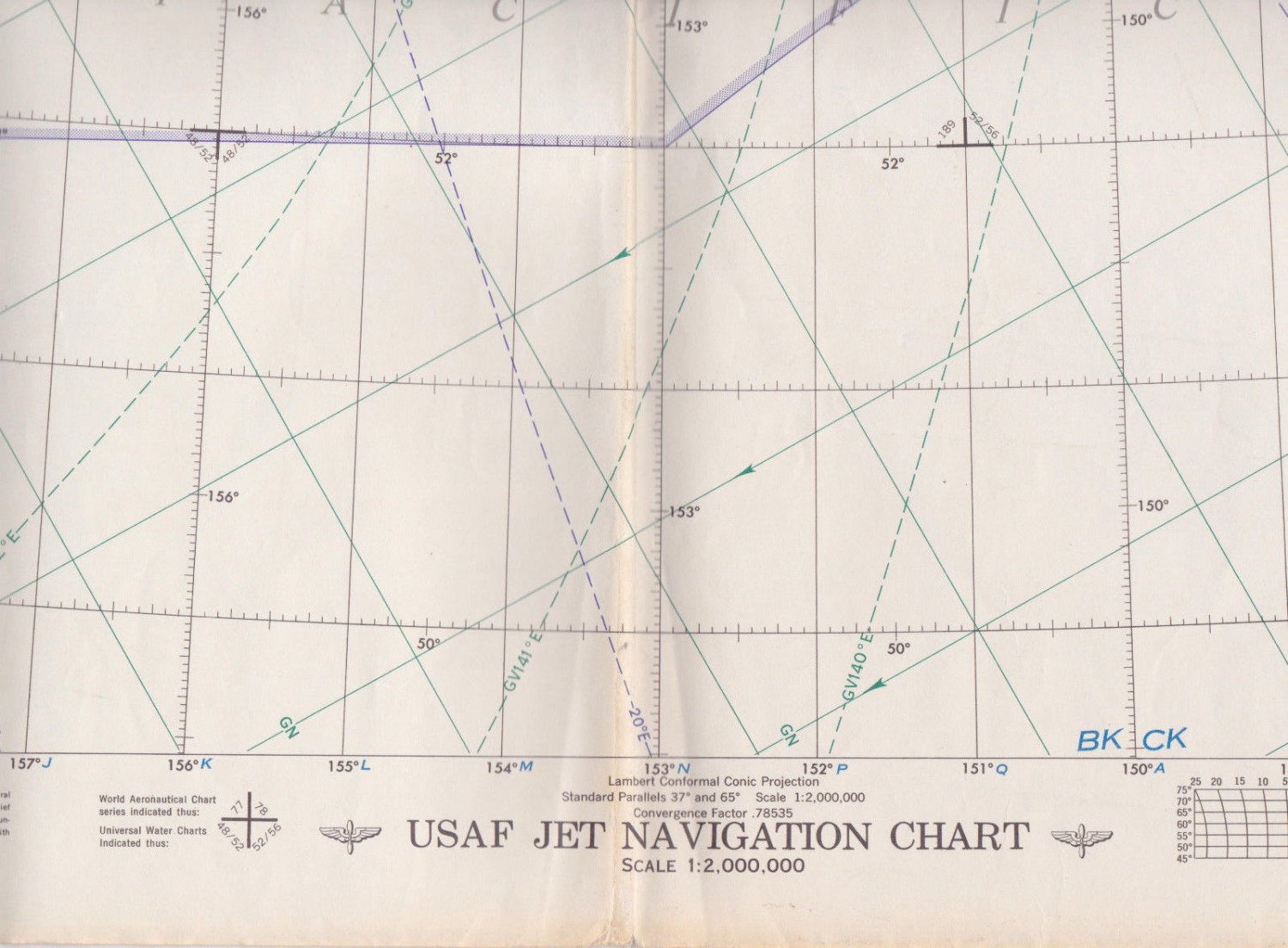 USAF Jet Navigation Chart Map Gulf of Alaska 9/1958 JN-16 57" x 41.75"