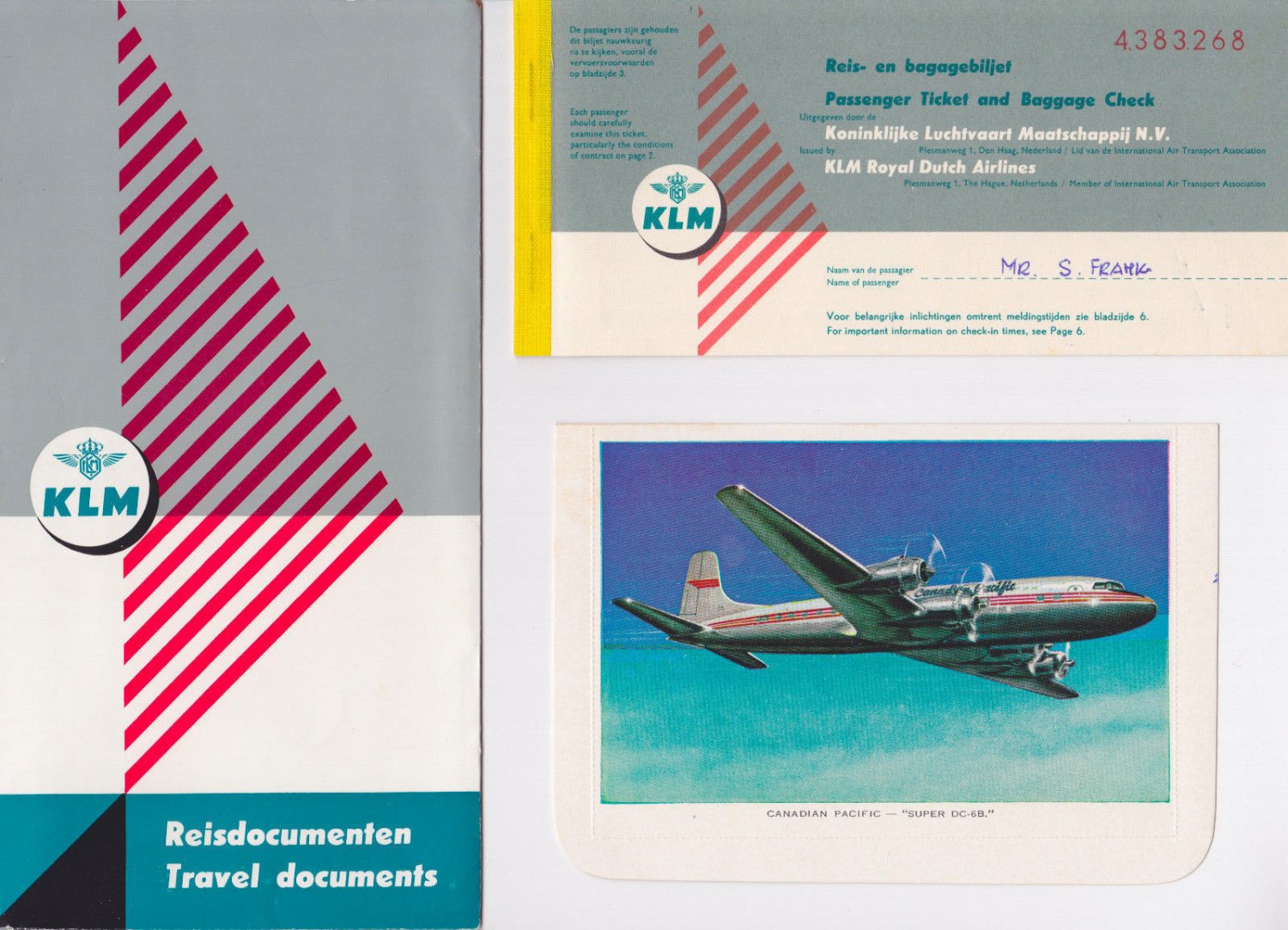 1958 KLM DUTCH AIRLINES Ticket Folder Flight Log Canadian Pacific Air ...