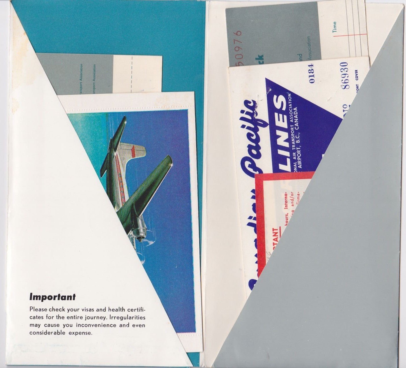 1958 KLM DUTCH AIRLINES Ticket Folder Flight Log Canadian Pacific Air ...