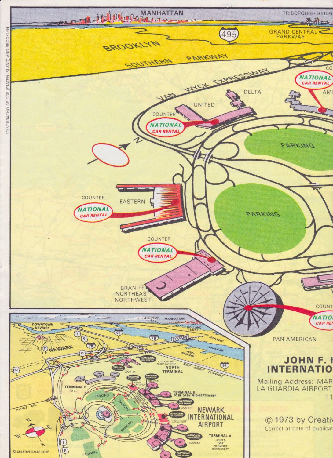1973 NATIONAL Car Rental Map New York Vicinity JFK Airport Creative ...