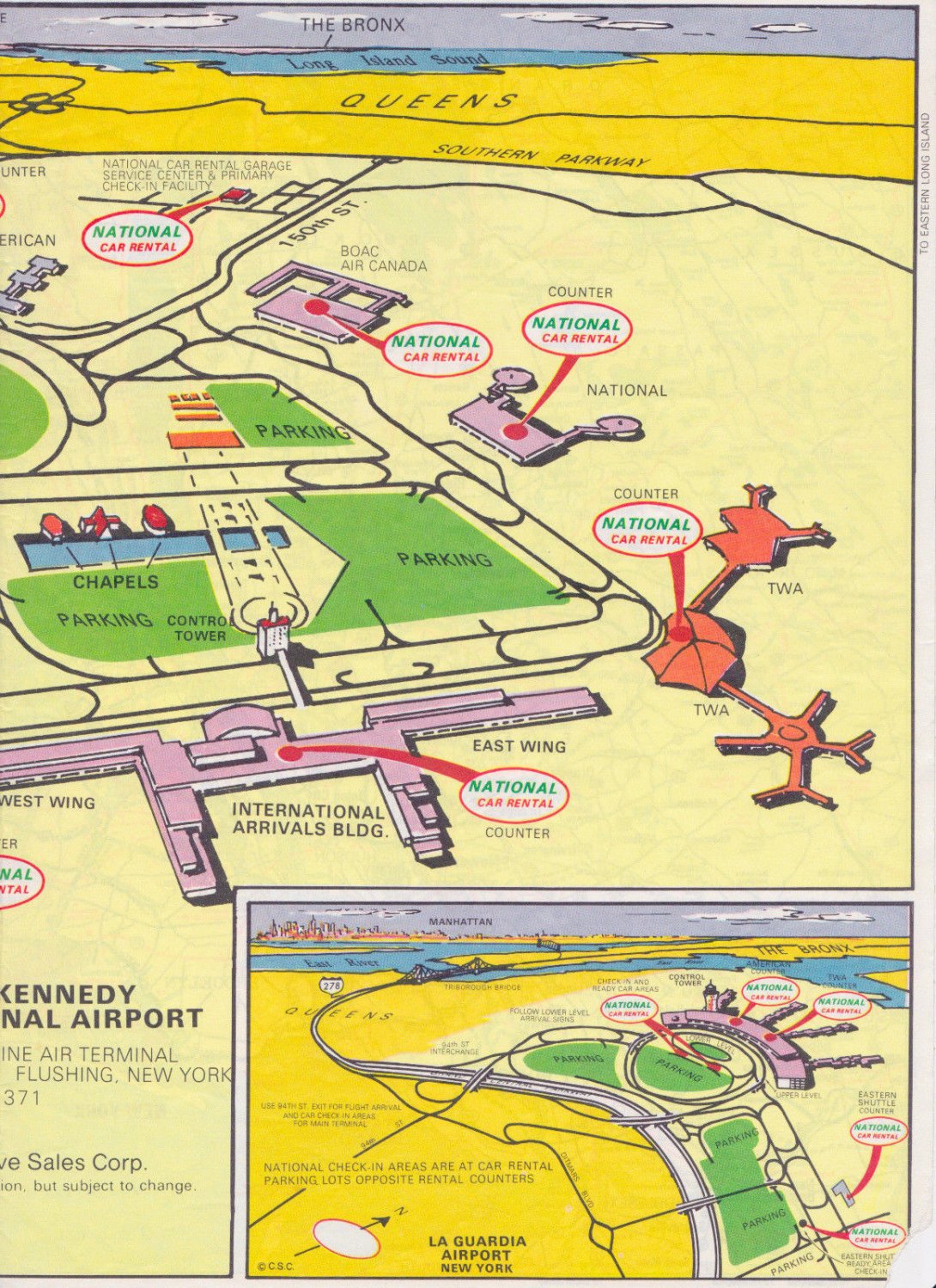 1973 NATIONAL Car Rental Map New York Vicinity JFK Airport Creative ...