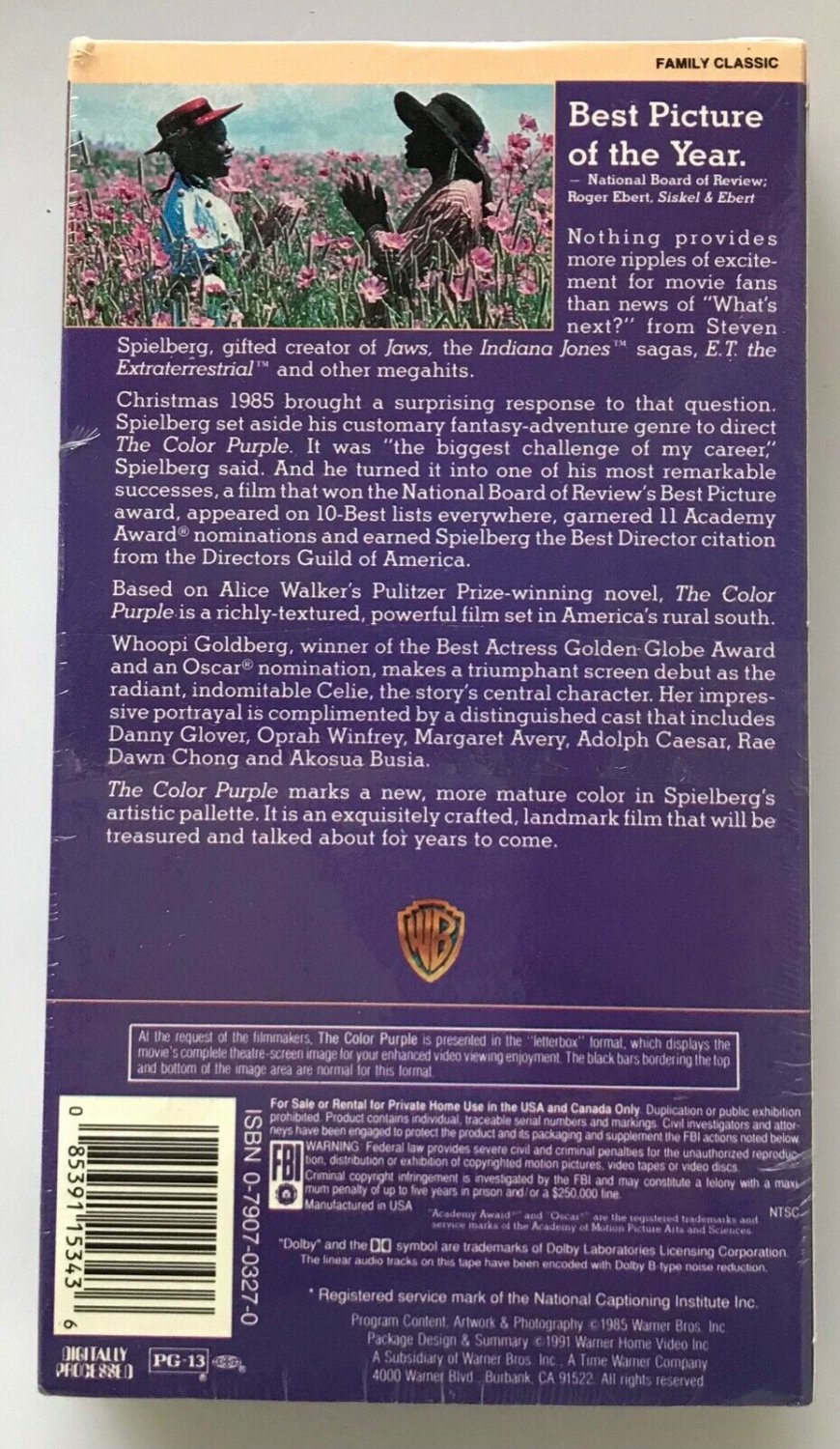 The Color Purple VHS Tape Factory Sealed Warner home video watermark ...