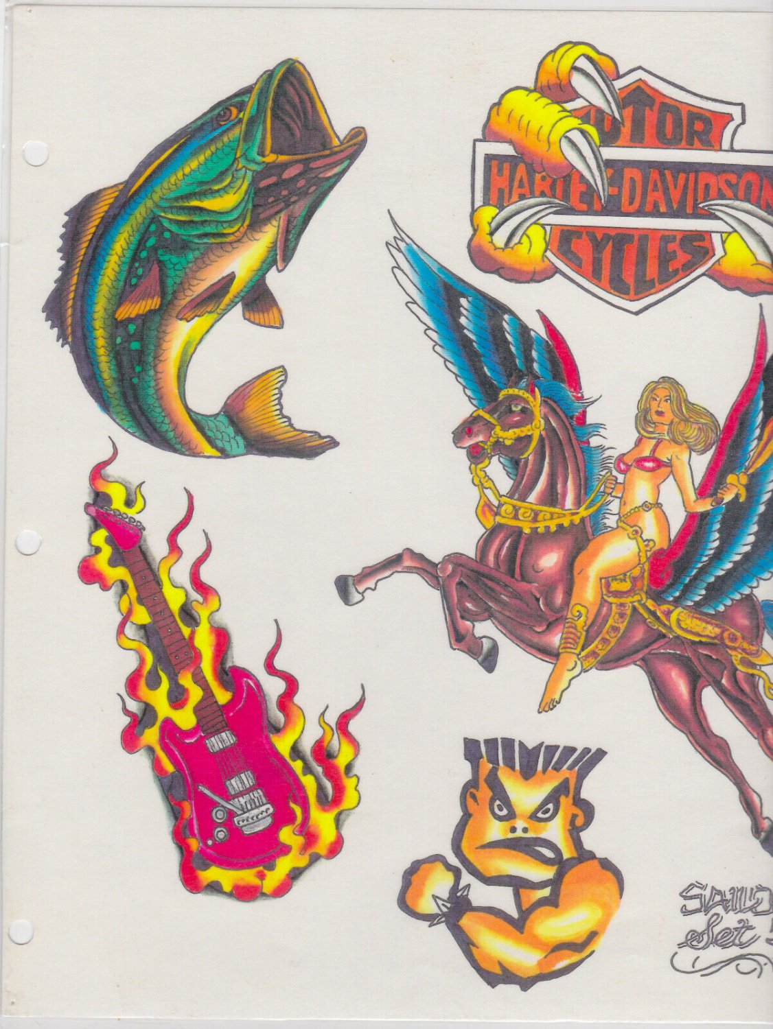 Laminated 1995 Sailor Moses tattoo production flash Harley Davidson ...