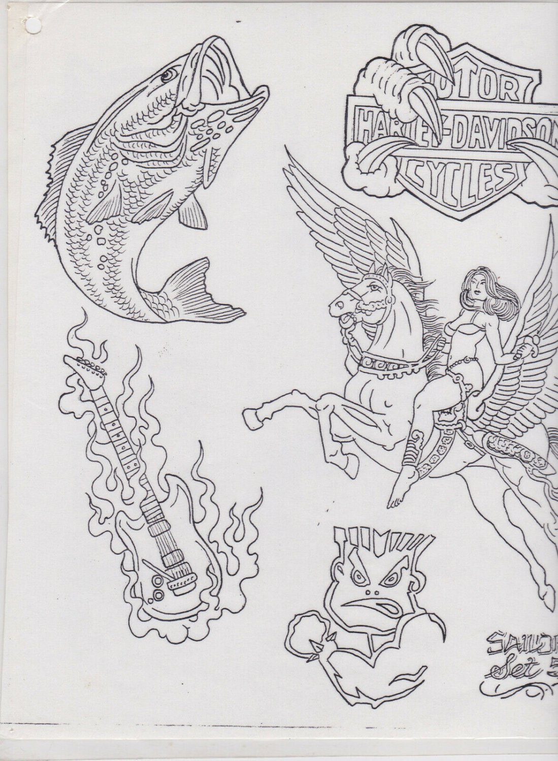 Laminated 1995 Sailor Moses tattoo production flash Harley Davidson ...