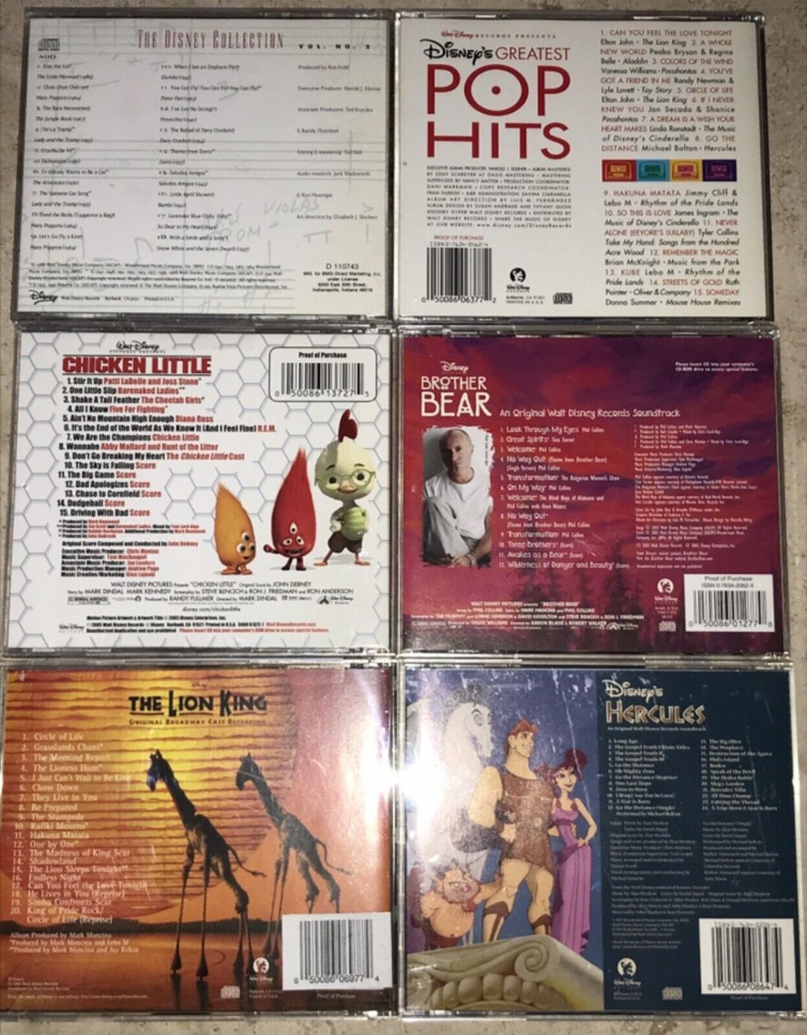 Walt Disney Music Lot of 6 CDs Lion King, Hercules, Chicken Little ...
