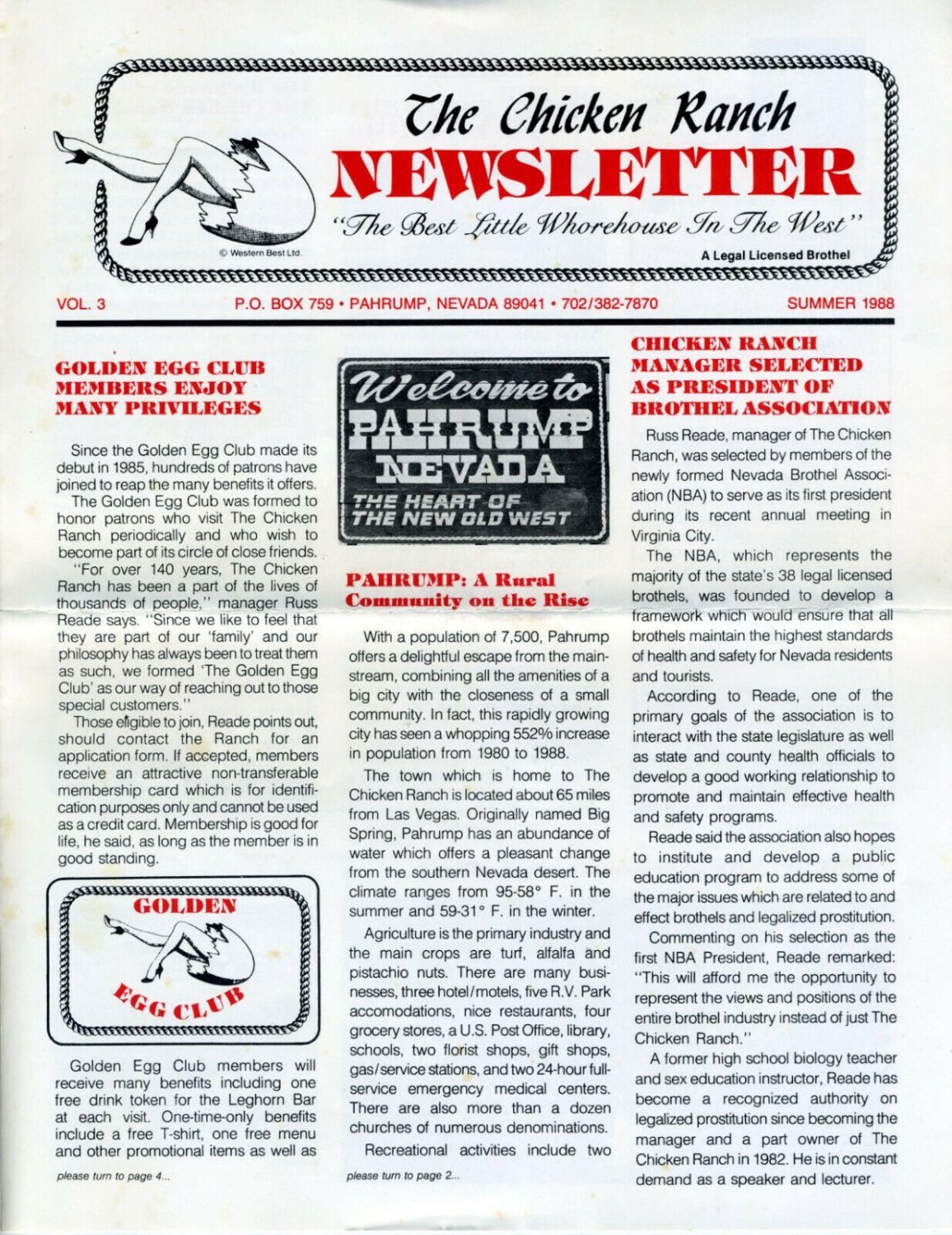 Historic Chicken Ranch Brochure & Newsletter Little Whorehouse Pahrump ...