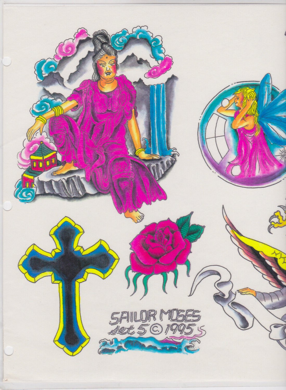 1995 Sailor Moses tattoo flash Killer Whale Shamu, Christian Cross ...