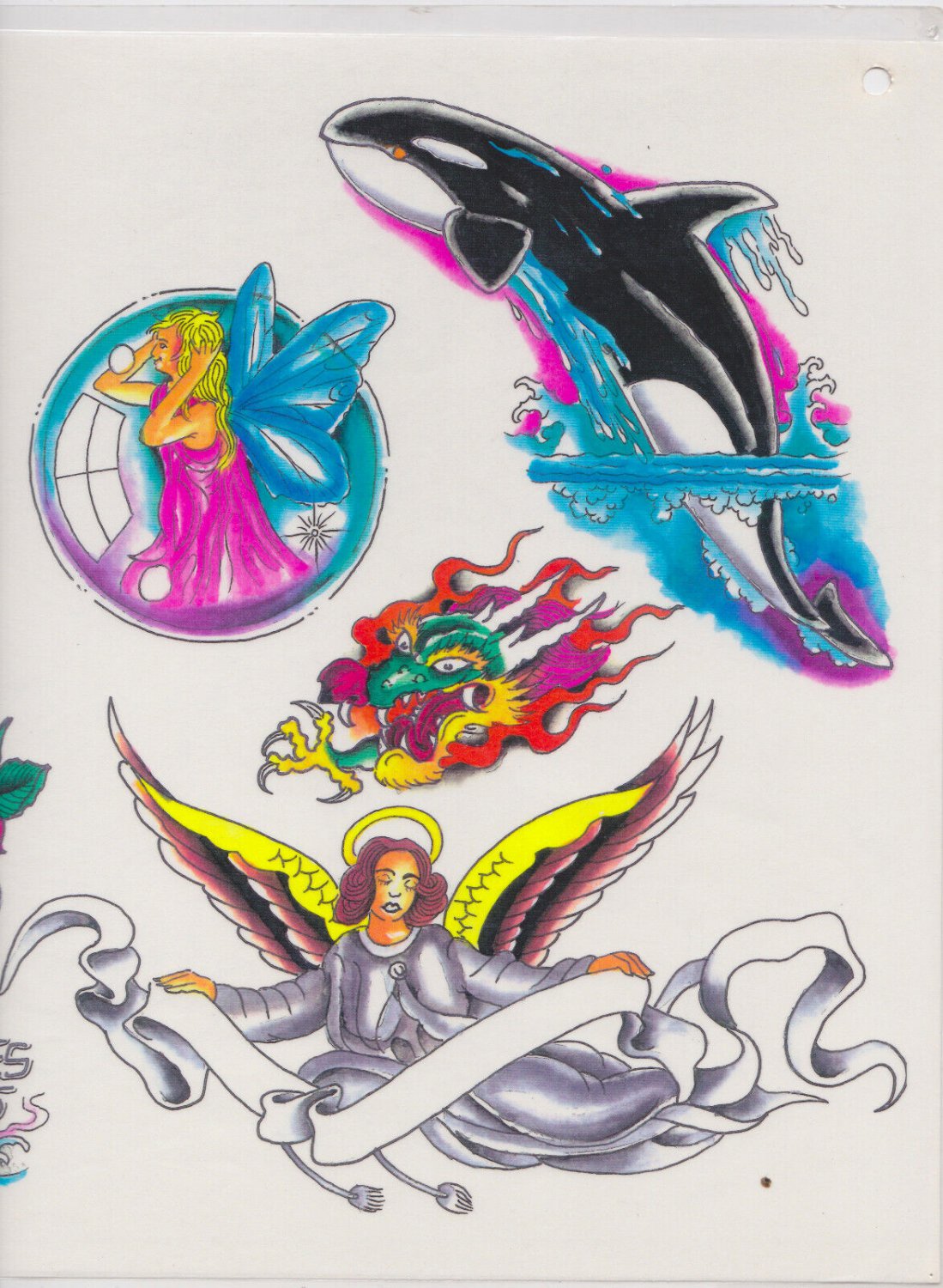 1995 Sailor Moses tattoo flash Killer Whale Shamu, Christian Cross ...