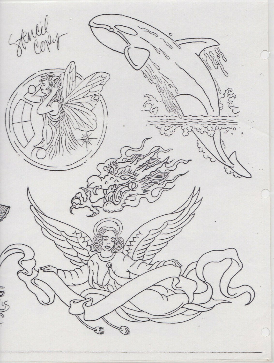 1995 Sailor Moses tattoo flash Killer Whale Shamu, Christian Cross ...