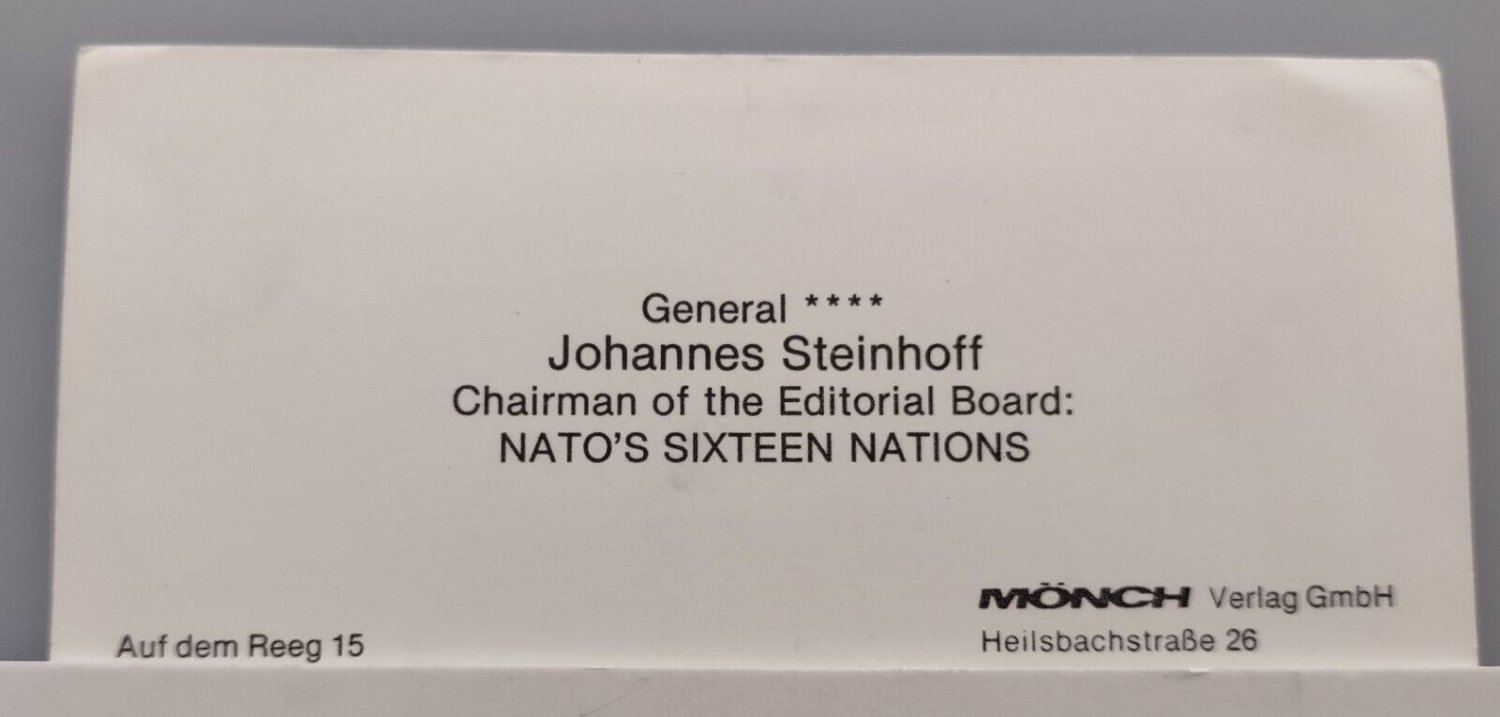 Johannes Steinhoff WW2 Luftwaffe Fighter Pilot German General Business Card