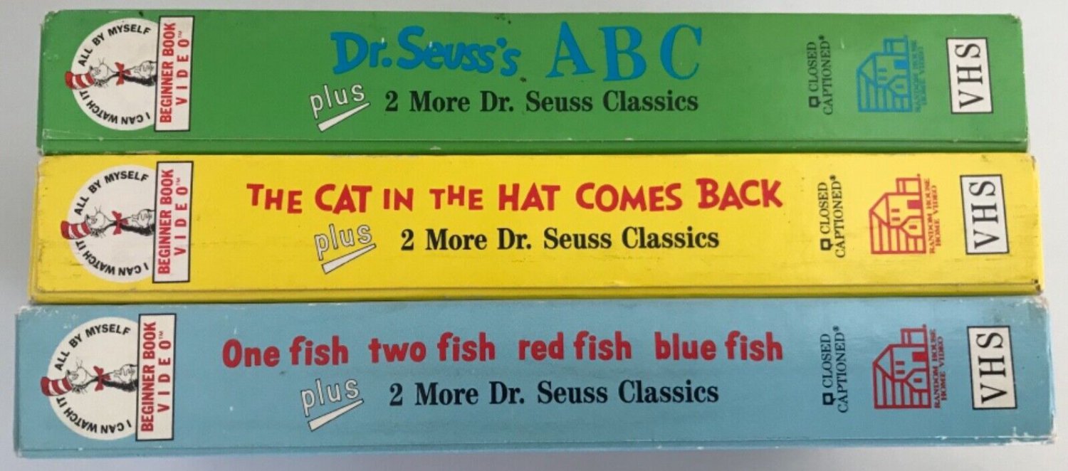 VTG Dr Seuss VHS Lot Of 3 One Fish, ABC & Cat In The Hat Comes Back ...