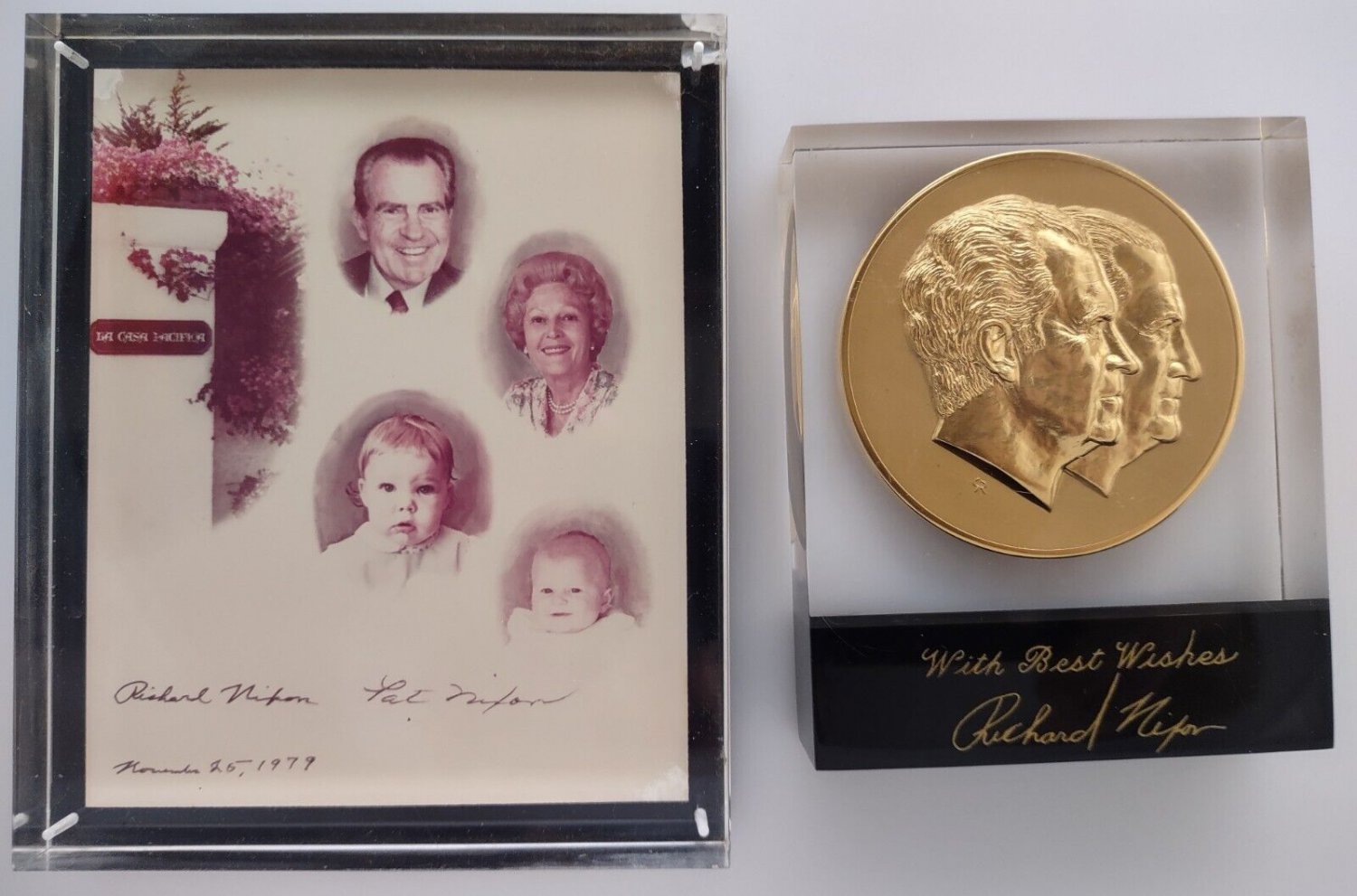 1973 US President Richard Nixon Medallion Paperweight + 1979 Eisenhower ...