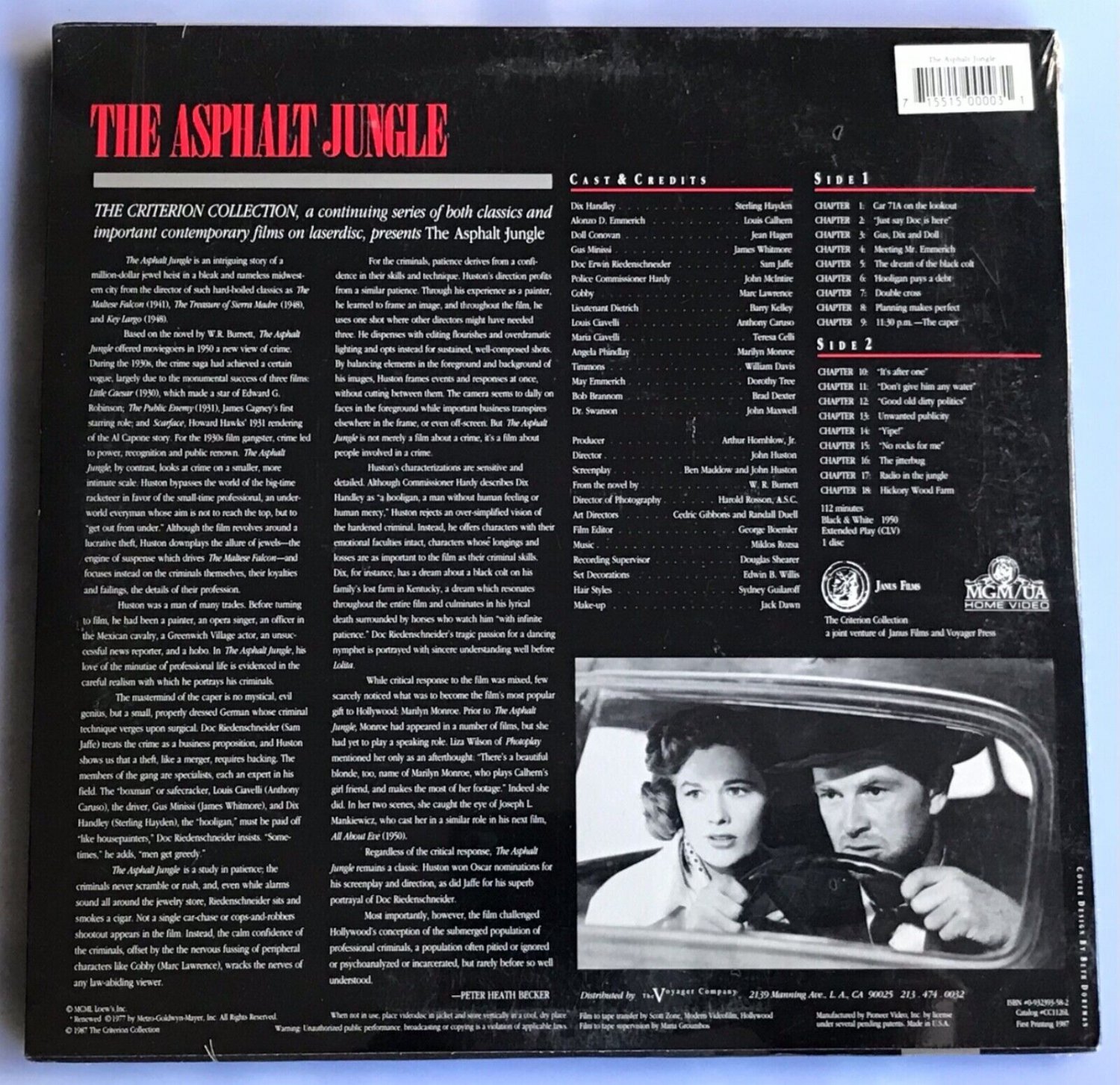 The Asphalt Jungle Criterion Collection Laserdisc New Sealed Marilyn Monroe