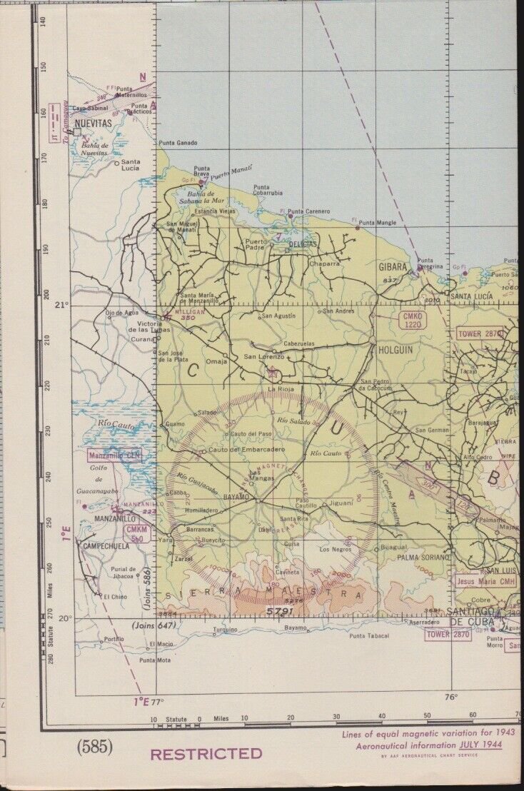 WW2 1943 Restricted Map AAF Aeronautical Chart Bahamas Great Inagua ...