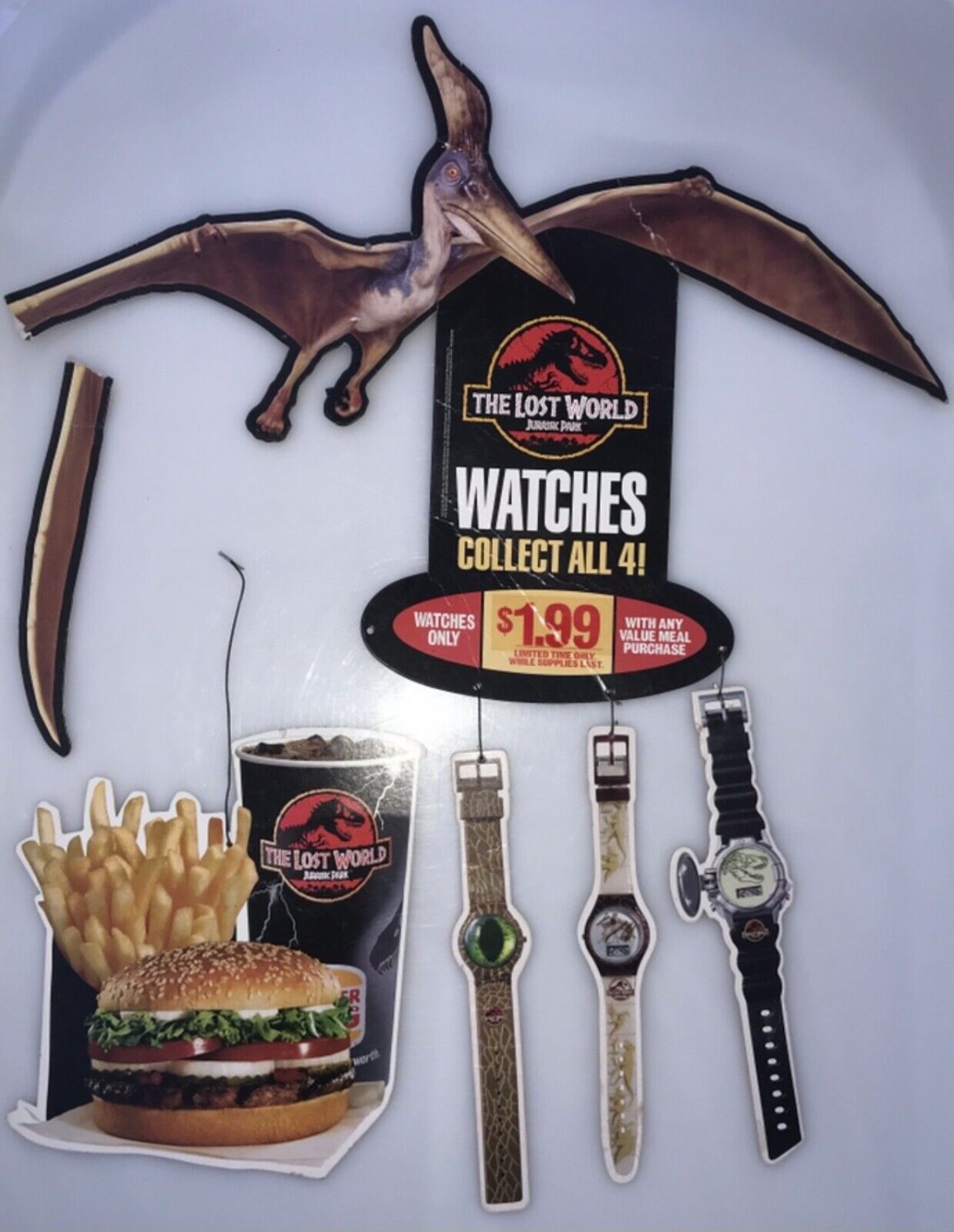 Vtg 1997 Burger King Jurassic Park Lost World Mobile Display Ad 3 Nos