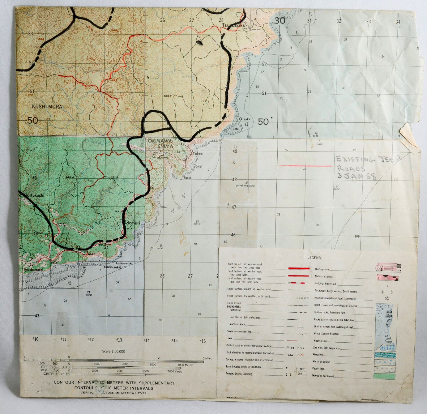 Occupied OKINAWA JAPAN MAP USMC 3rd Pioneer Battalion Camp KOZA Grade ...