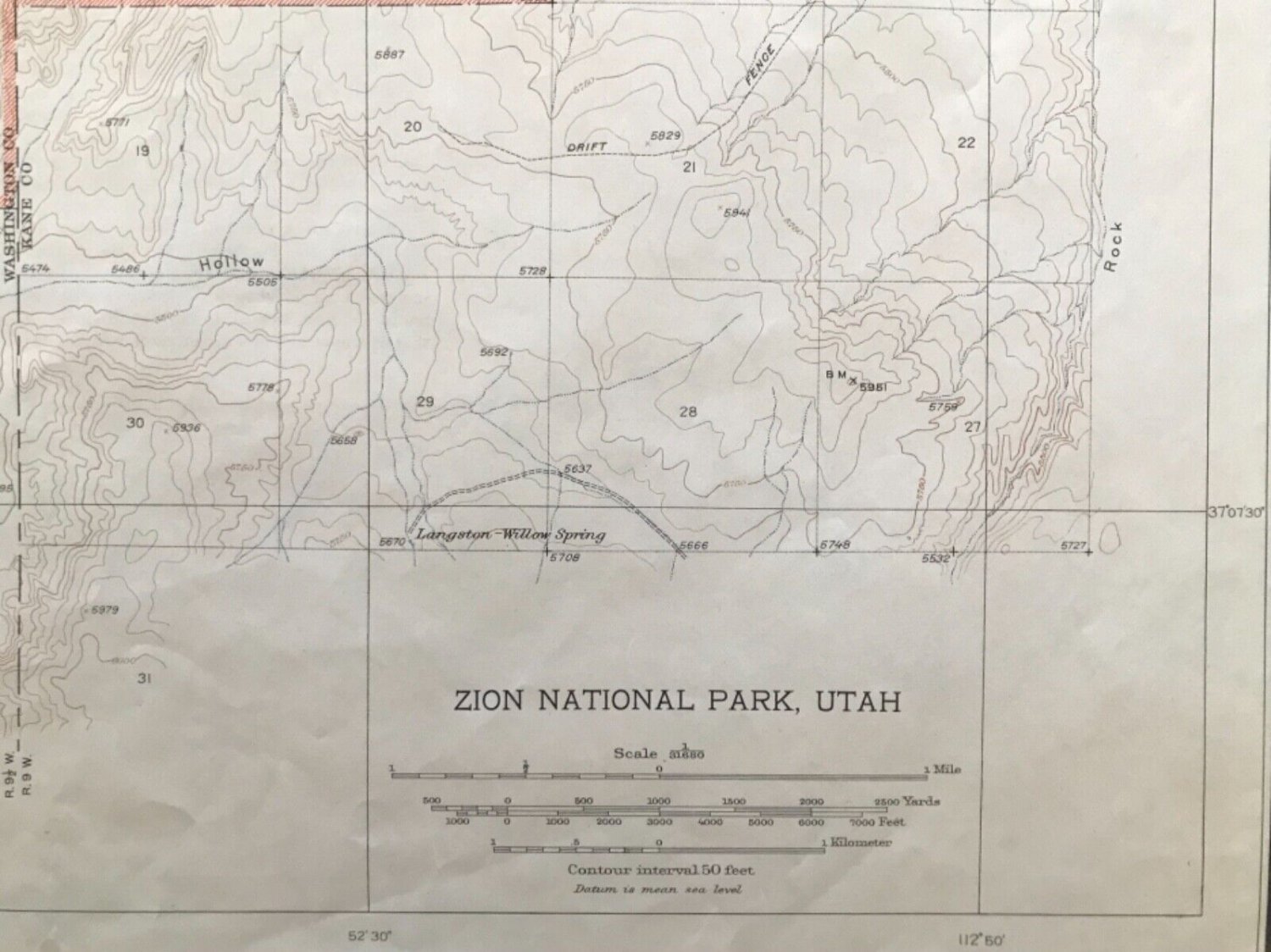 Massive Map Zion National Park Utah 1948 USGS 44 x 36 Topo Geological ...