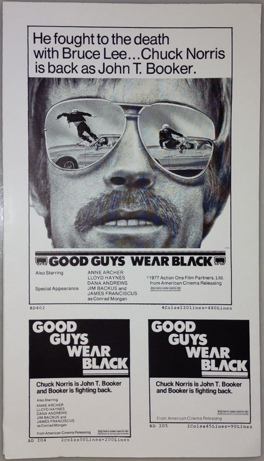 1978 Good Guys Wear Black Chuck Norris Vintage Movie Press Kit AD MAT ...