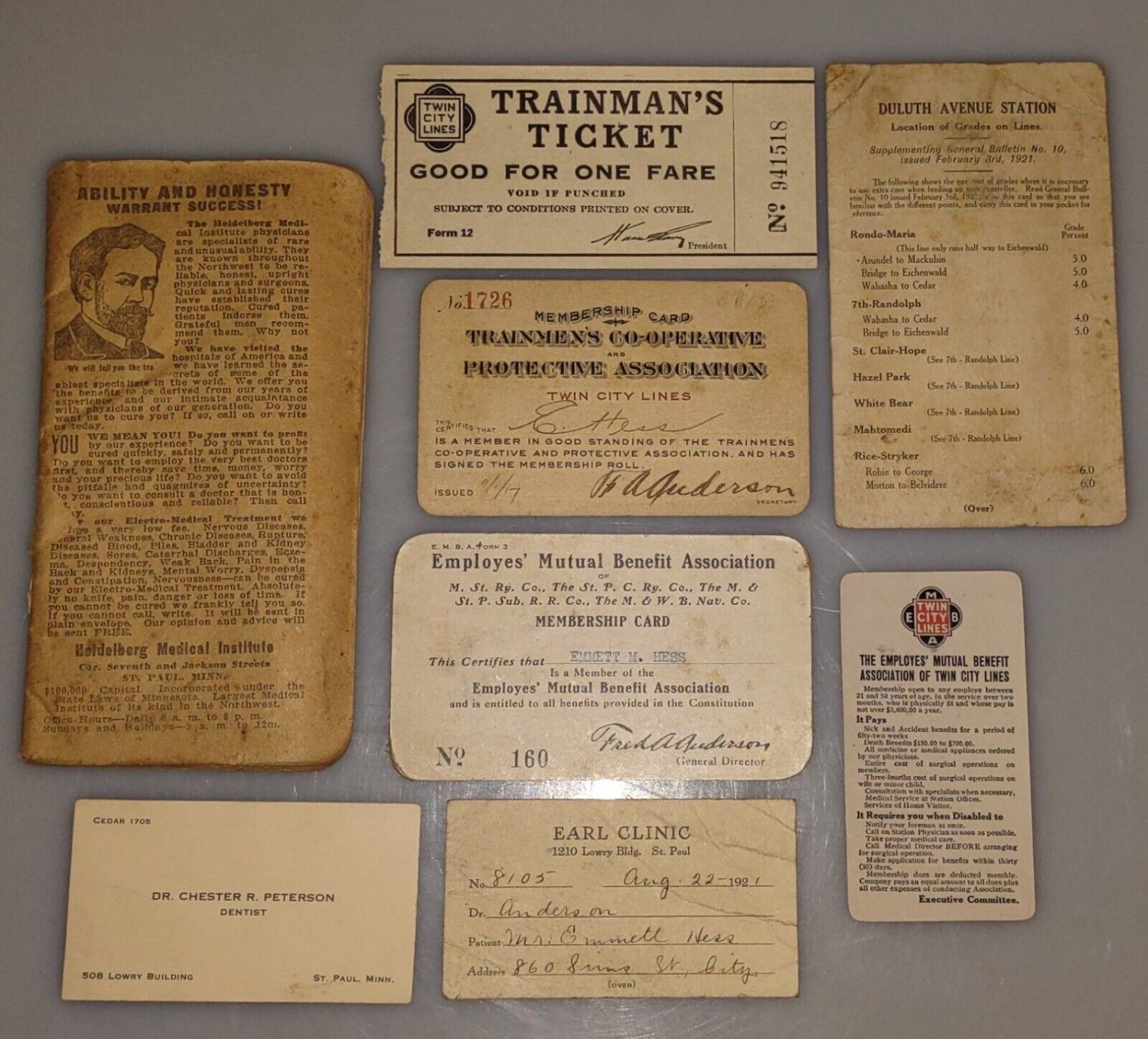 1920s Twin City Lines Trainmen Cards, Ticket St. Paul Minneapolis ...