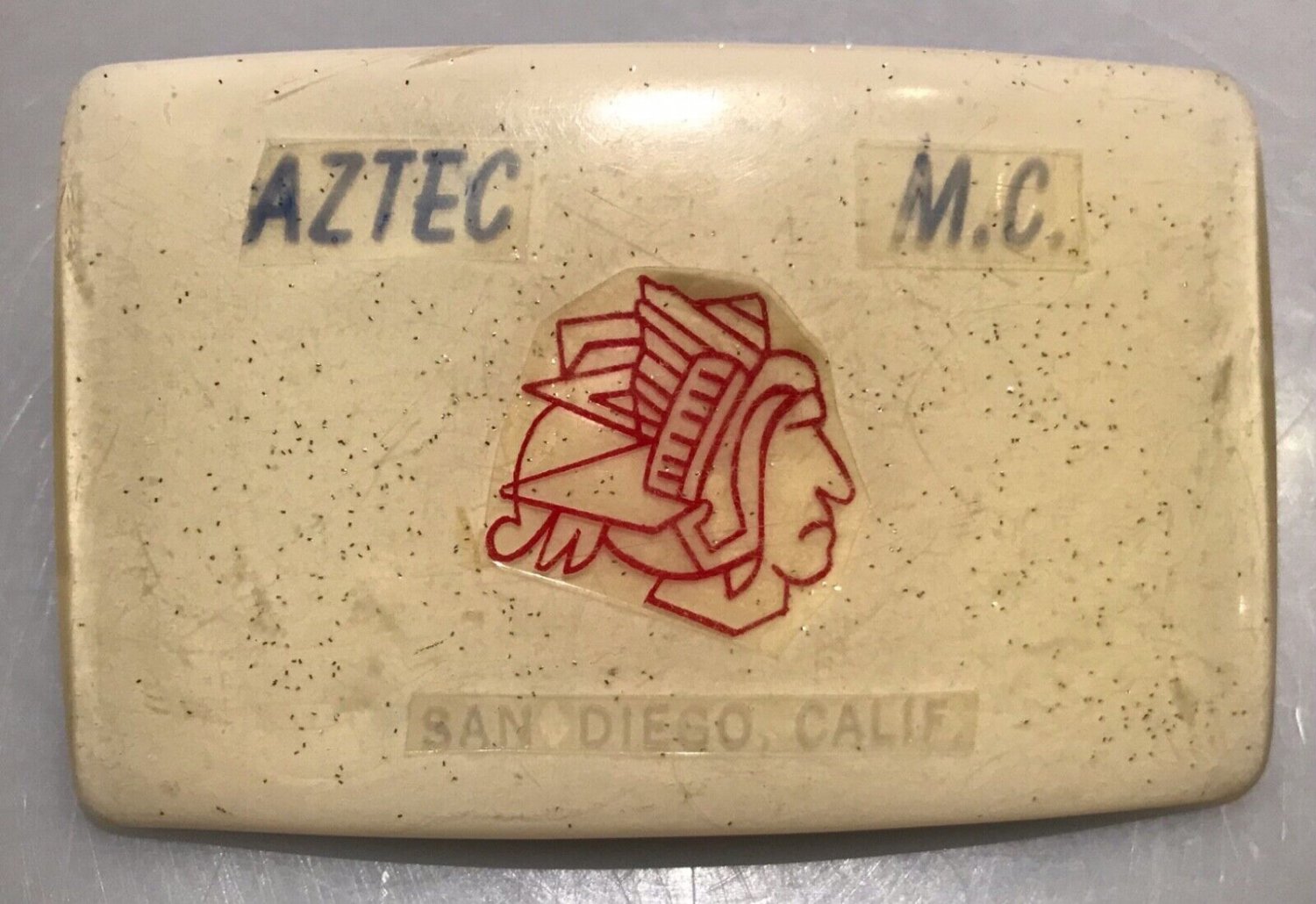 Aztec M.C. Motorcycle Club Belt Buckle San Diego, CA VTG Indian Native ...
