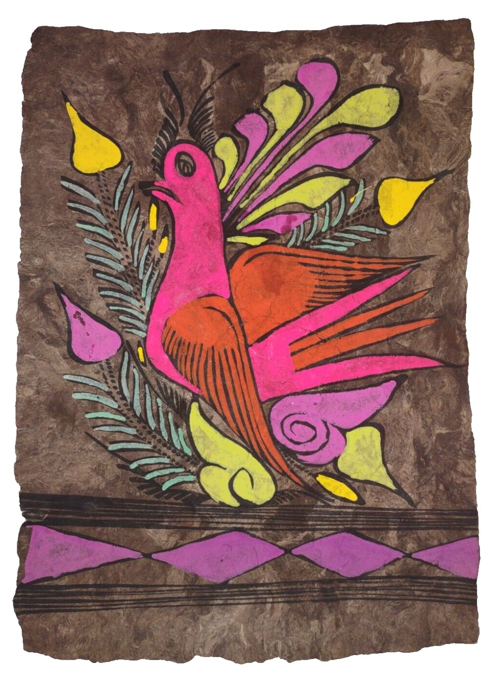 Vintage Mexico Folk Art Hand Painted Amate Bark Painting 10" x 14 ...