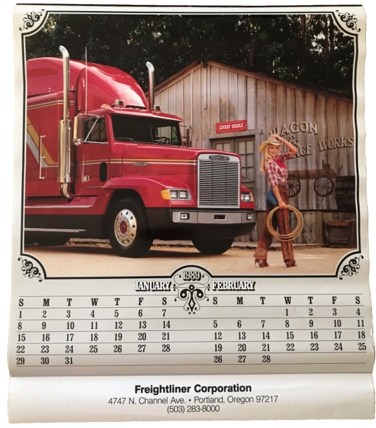 1989 FREIGHTLINER Pinup Girl Giant Calendar Big Rig Trucks 28.5" x 24"