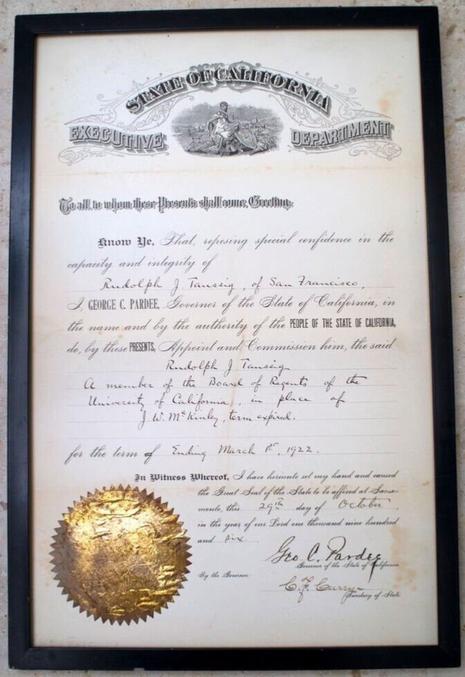 Signed by Governor George Pardee Autographed 1906 Executive Document ...