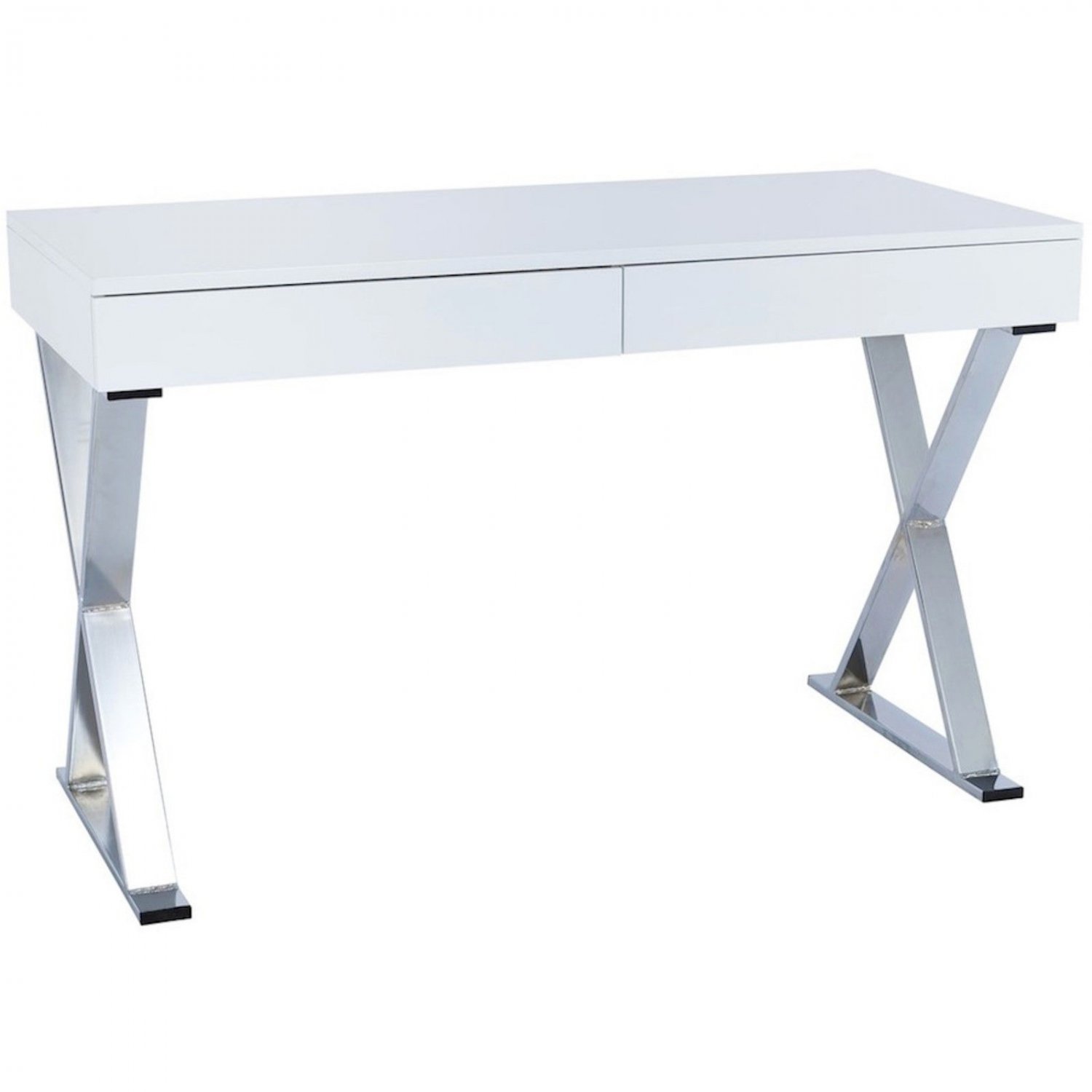 MODERN HIGH GLOSS WHITE OFFICE STUDY WRITING DESK DRAWERS CHROMED X ...