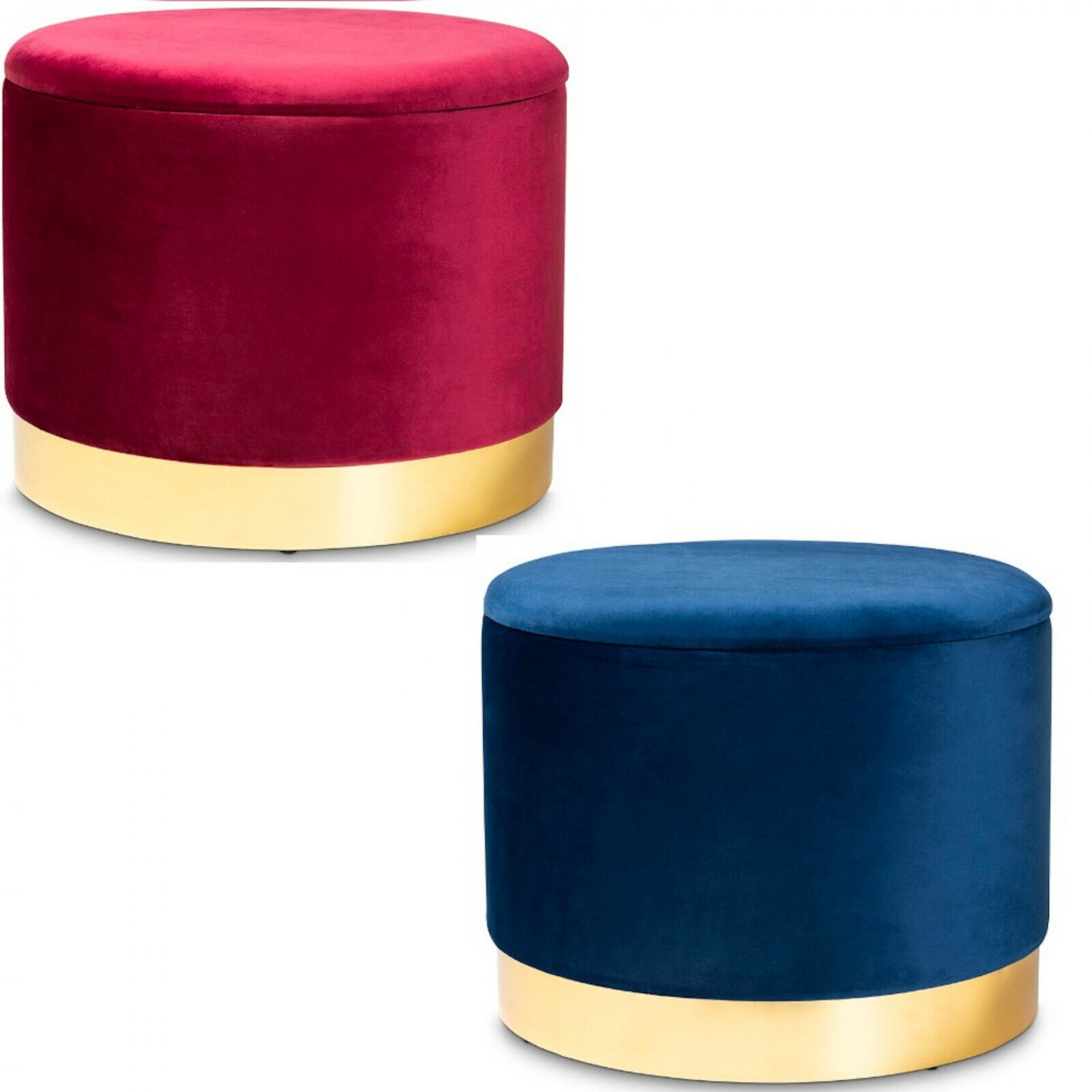 Red Blue Velvet Gold Storage Ottoman Glam Luxury Luxe Fabric Upholstered