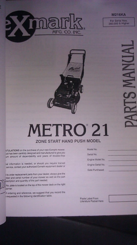 1997-2000 EXMARK METRO 21 ZONE MODELS PARTS MANUAL M216KA / 3325-145
