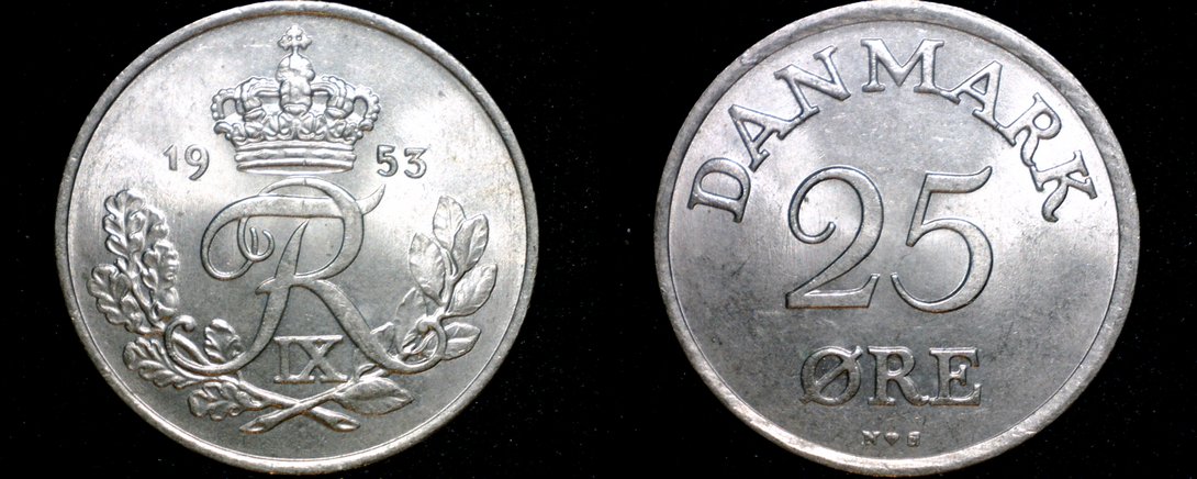 1953 Danish 25 Ore World Coin - Denmark